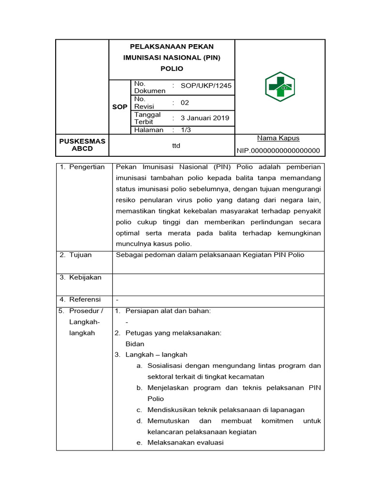 Sop Pin Polio 2023 s | PDF