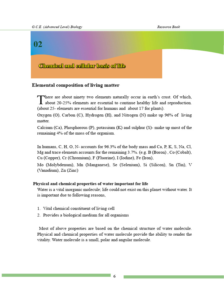 BIO 2-Chemical Basis of Life | PDF