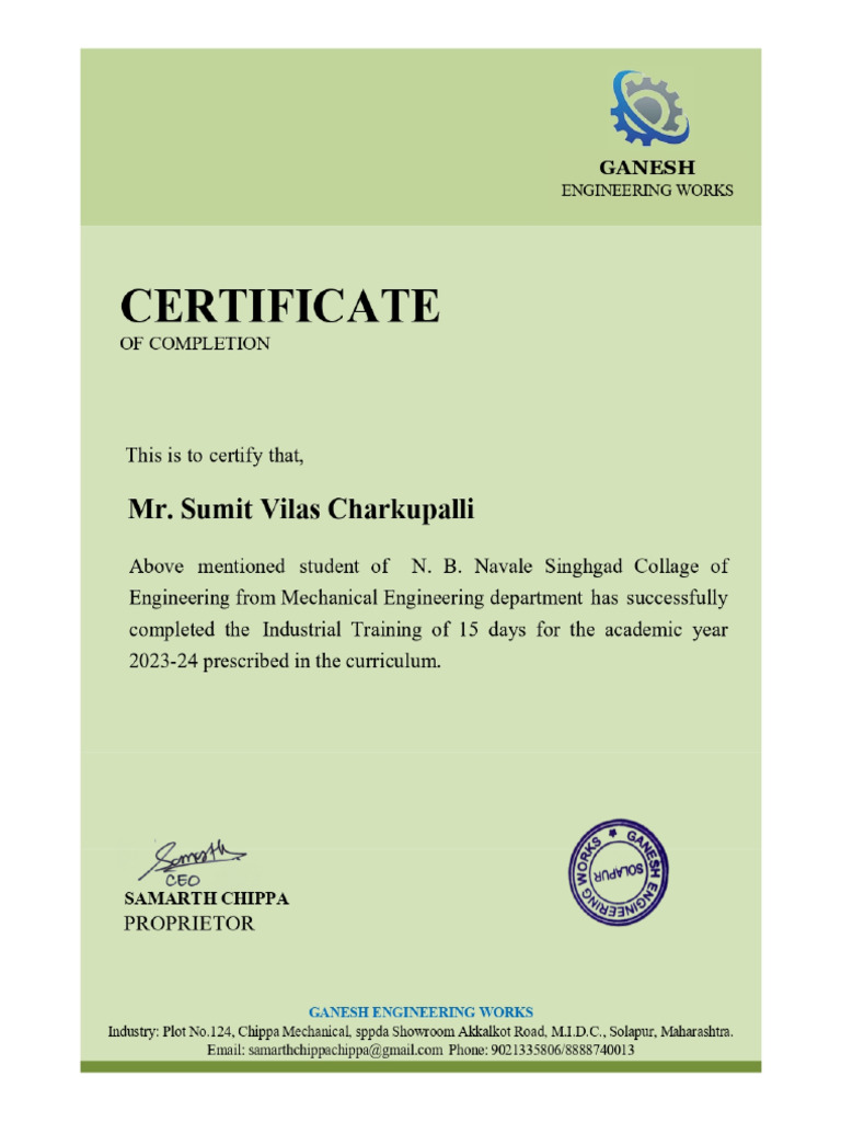 sumith certificate | PDF