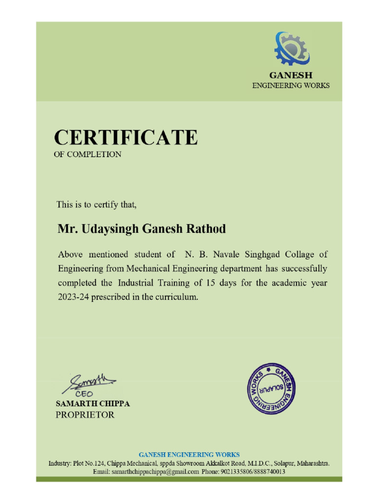 Uday Certificate | PDF