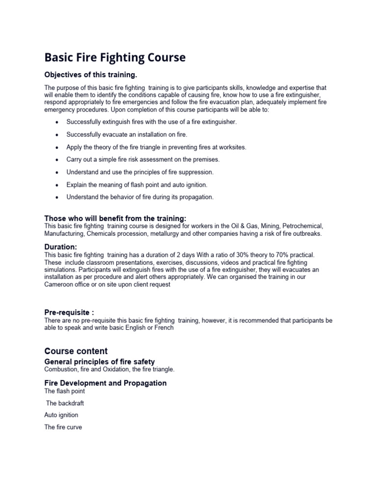 Basic Fire Fighting Course | PDF | Fires | First Aid
