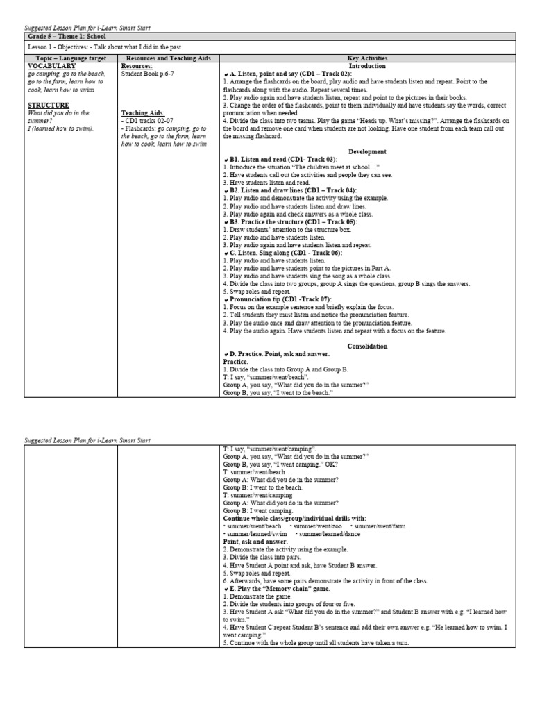 iSS Grade 5 - T1L1 - Lesson Plan | PDF | Flashcard | Applied Linguistics