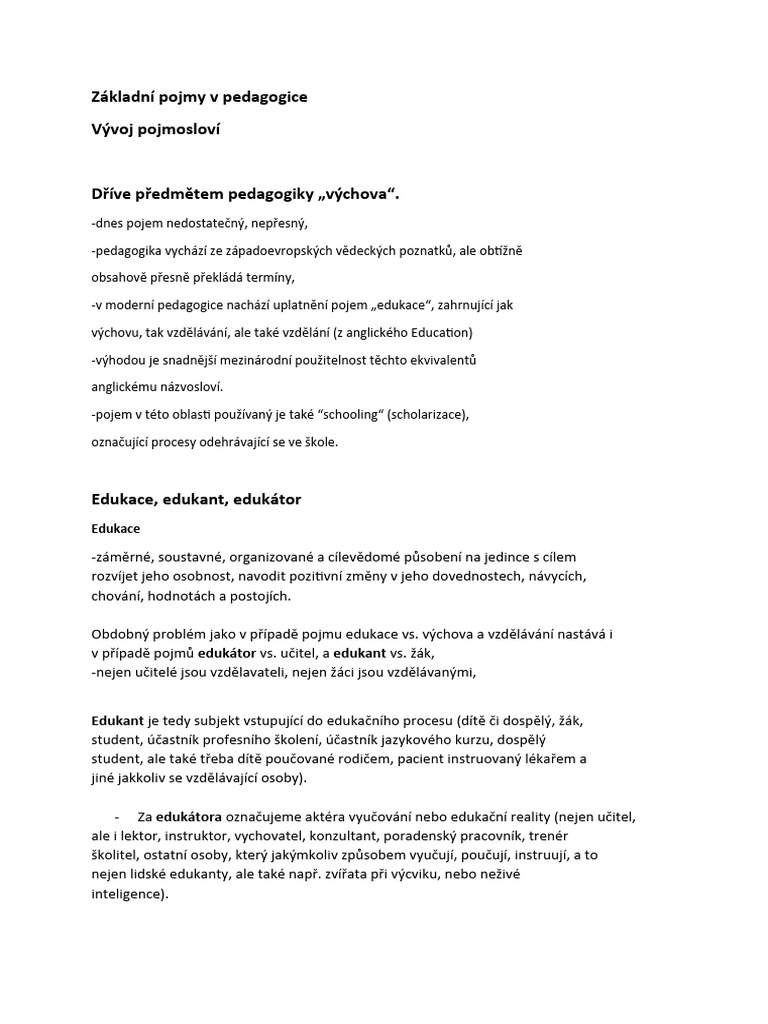 Základní Pojmy V Pedagogice | PDF