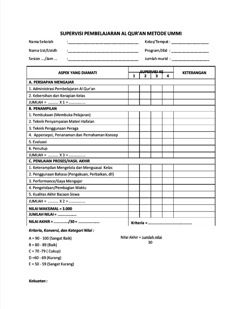 PDF Form Supervisi Pembelajaran Ummi Compress | PDF