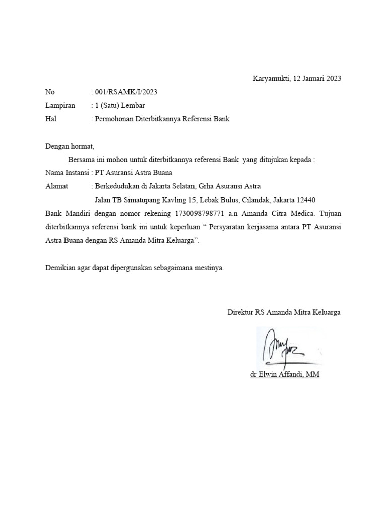 Surat Referensi Bank | PDF