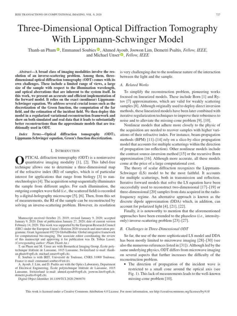 3D Optical Diffraction Tomography | PDF | Science & Mathematics