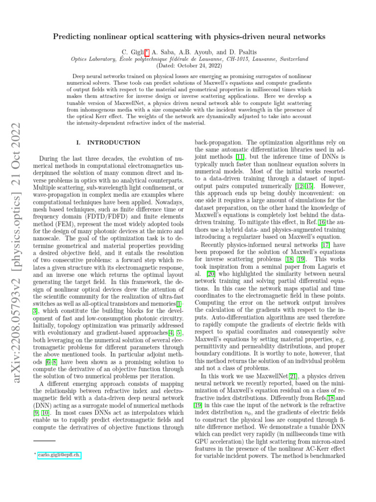 Predicting Nonlinear Optical Scattering With Physics Driven Neural Network | PDF | Refractive ...
