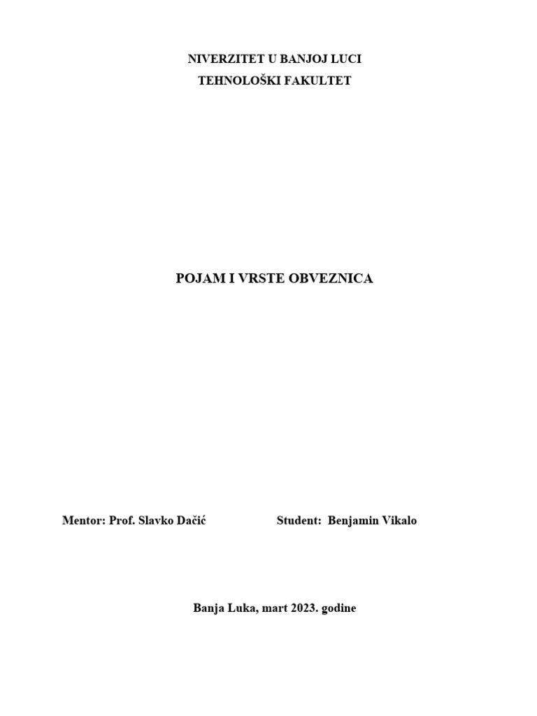 Pojam I Vrste Obveznica Rad2 | PDF
