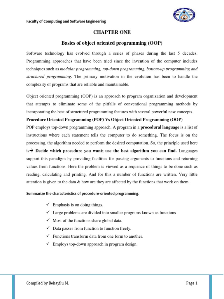 Basics Of Object Oriented Programming Pdf Object Oriented