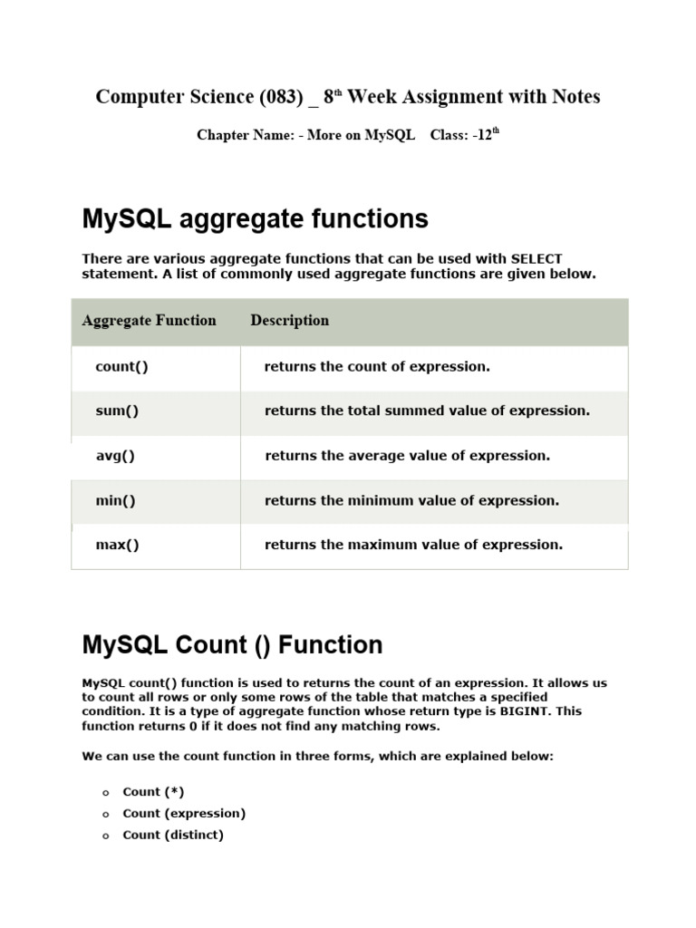 Mysql Aggregate Functions | PDF | Data Management | Computer Programming