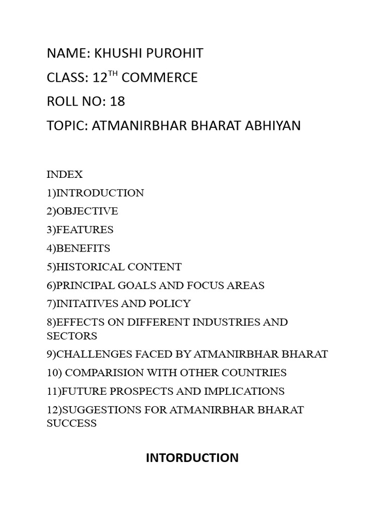 Class 12th Commerce Roll No 18. Name Khushi Purohit | PDF | Economy Of India | Economies