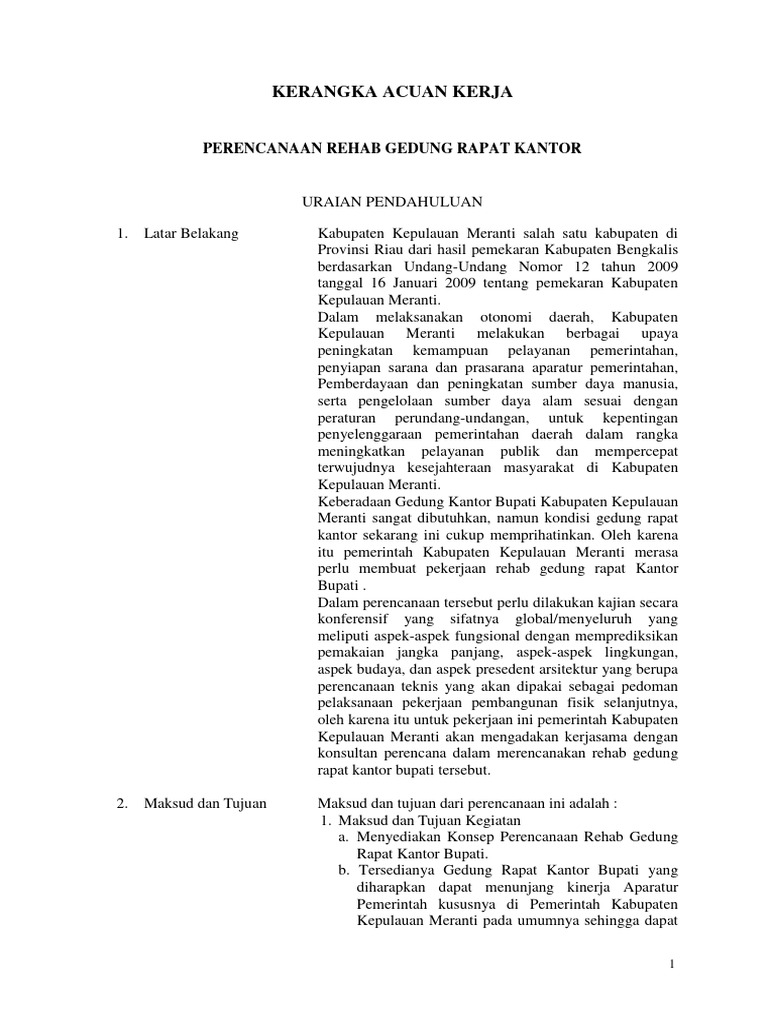 KAK Perencanaan Rehab Gedung Rapat Kantor-1 | PDF | Sains & Matematika | Teknologi & Rekayasa