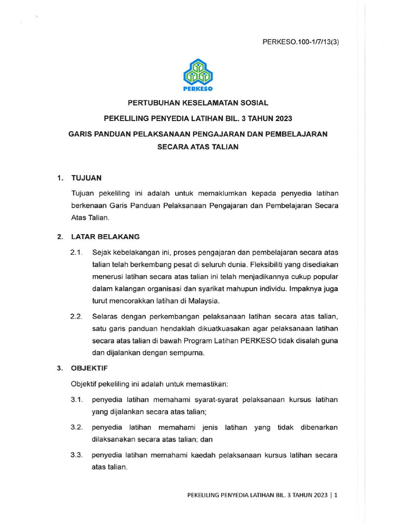 Pekeliling Penyedia Latihan Bil. 3 Tahun 2023 | PDF