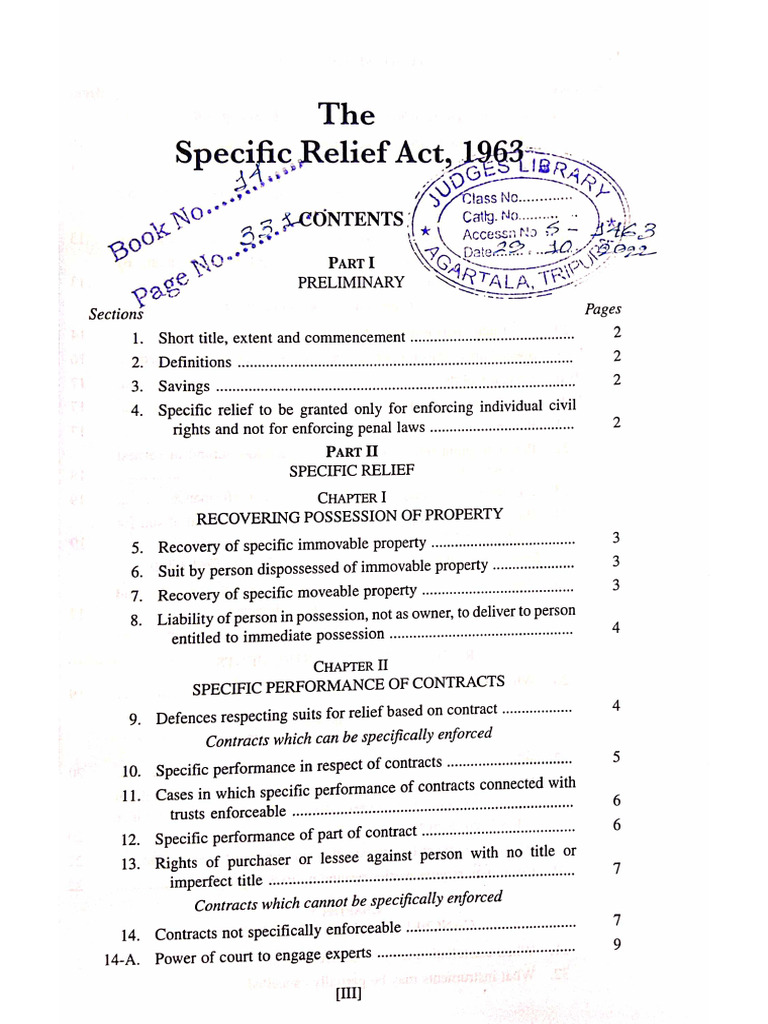 Specific Relief Act, 1963 | PDF