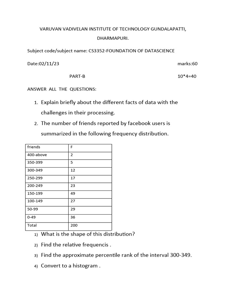 CS3352 - Foundation of Data Science | PDF