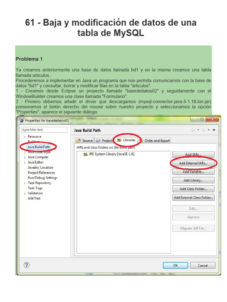 61 - Baja Y Modificación de Datos de Una Tabla de Mysql: Problema 1 | PDF | Java (lenguaje de ...