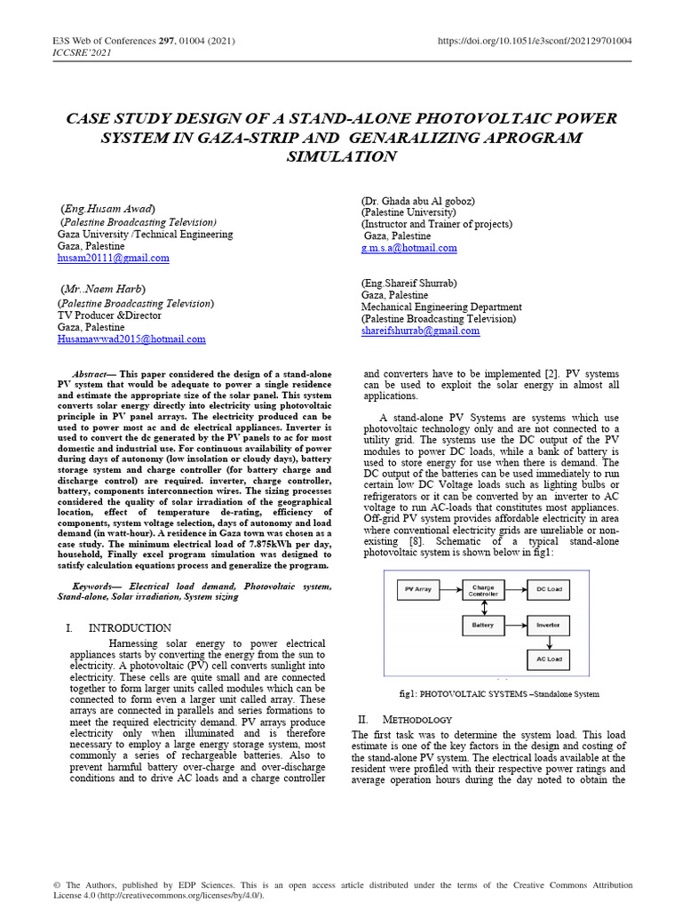 Case Study Design of A Stand Alone Photovoltaic Power | PDF ...
