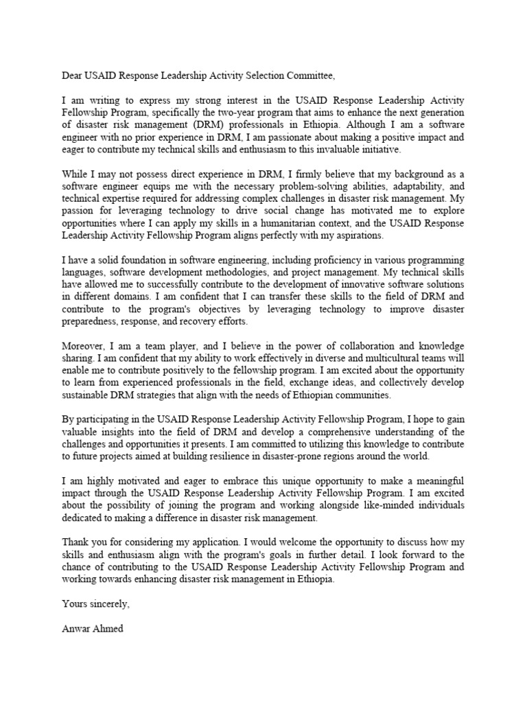 Motivation Letter | PDF | Disaster Risk Reduction | Leadership