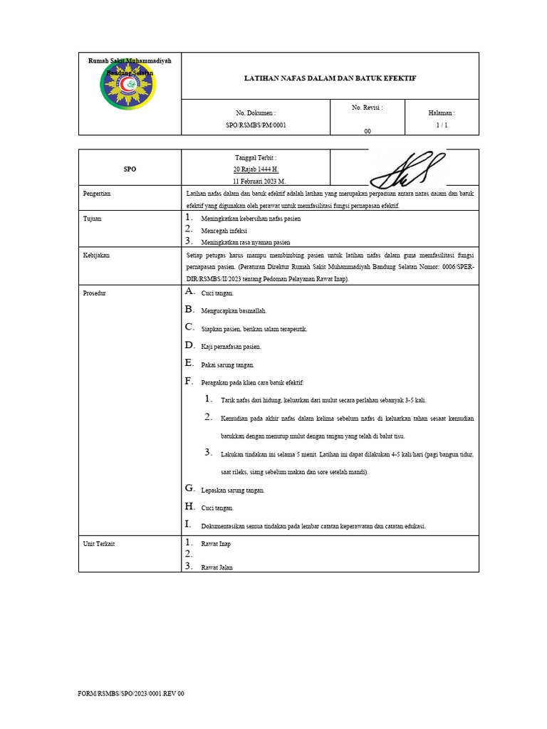0001 Latihan Nafas Dalam Dan Batuk Efektif | PDF