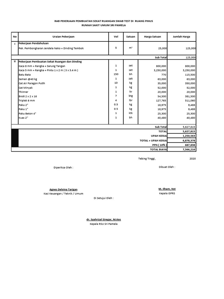 RAB Tambahan Pinus | PDF