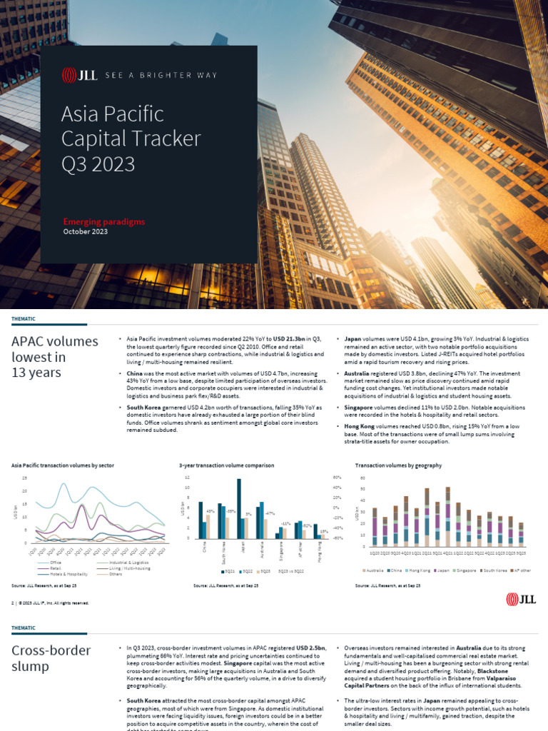 JLL Asia Pacific Capital Tracker 3q23 | PDF | Asset Allocation | Investing
