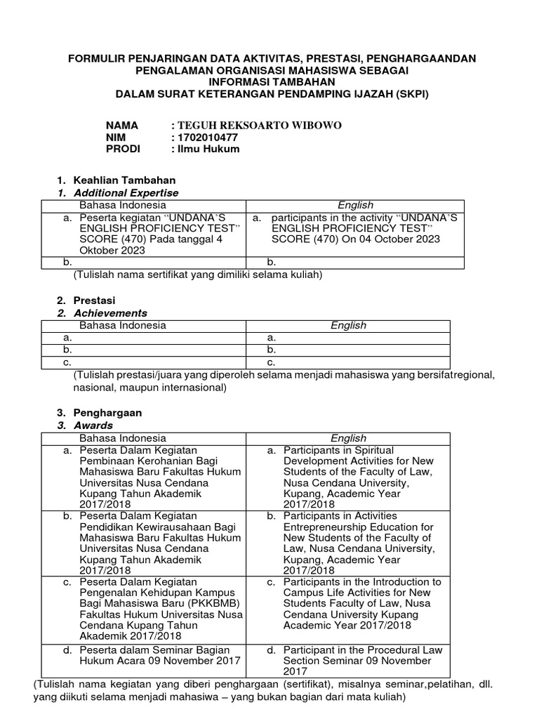 SKPI Nusa Putra: Data Mahasiswa | PDF | Karier & Perkembangan | Bisnis