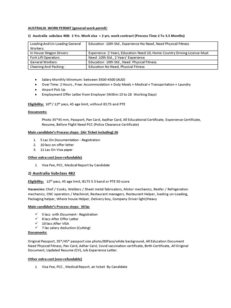 AUS Work Permit (408 - 482) | PDF | Finance & Money Management