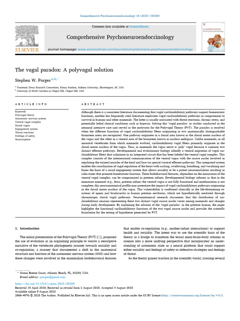 The Vagal Paradox: A Polyvagal Solution | PDF | Vagus Nerve