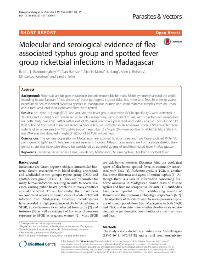 Molecular and Serological Evidence of Flea-Associated Typhus Group and ...