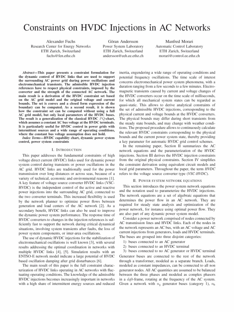 Alexander Fuchs Constraints On HVDC Injections in AC Networks | PDF ...