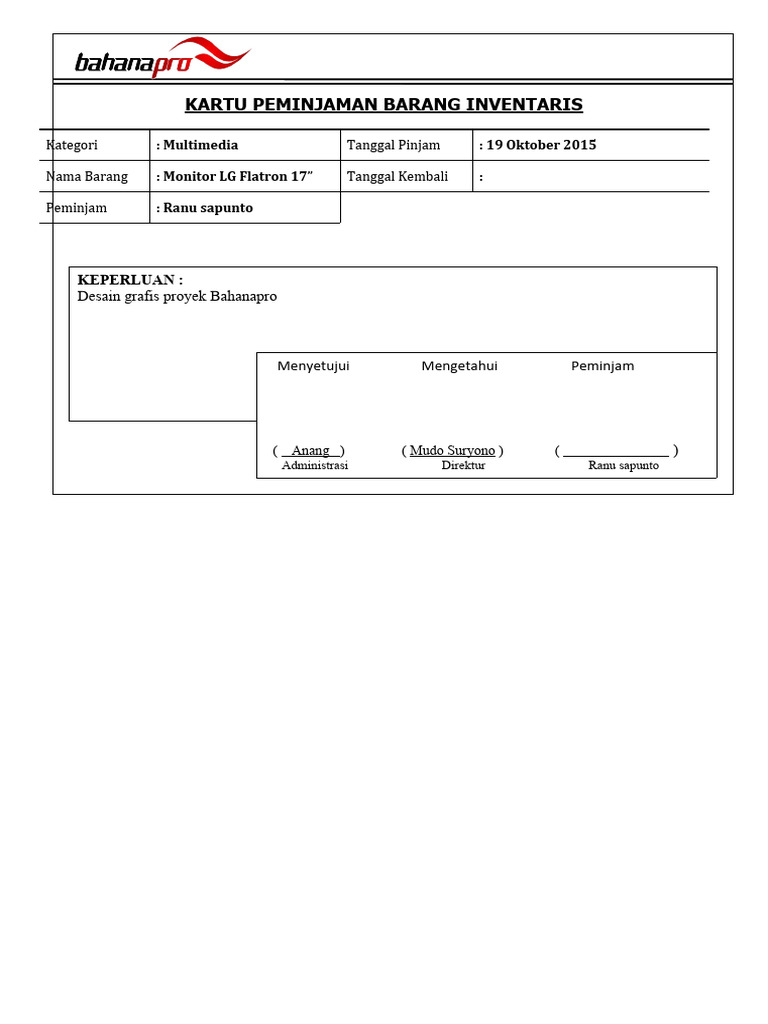 form pinjam alat | PDF