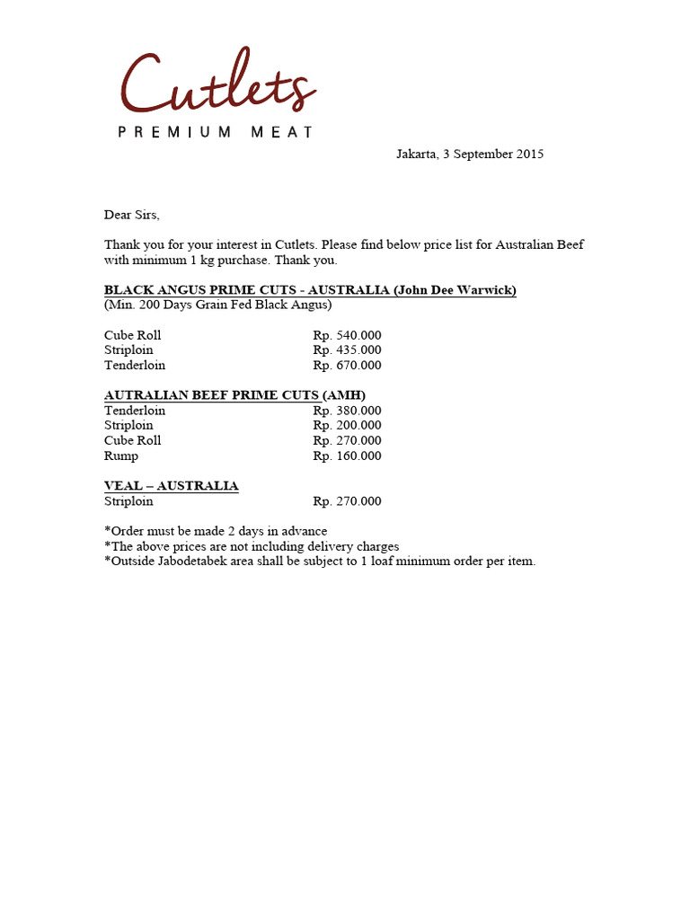 Price List Australian Beef | PDF | Cooking, Food & Wine | Wellness