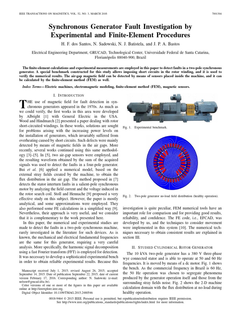 Synchronous Generator Fault Investigation by Experimental and Finite-Element Procedures ...