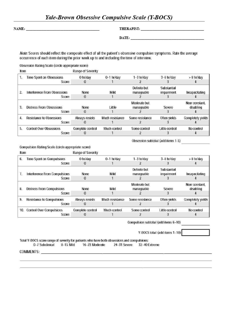 Yale-Brown Obsessive Compulsive Scale (Y-BOCS) | PDF
