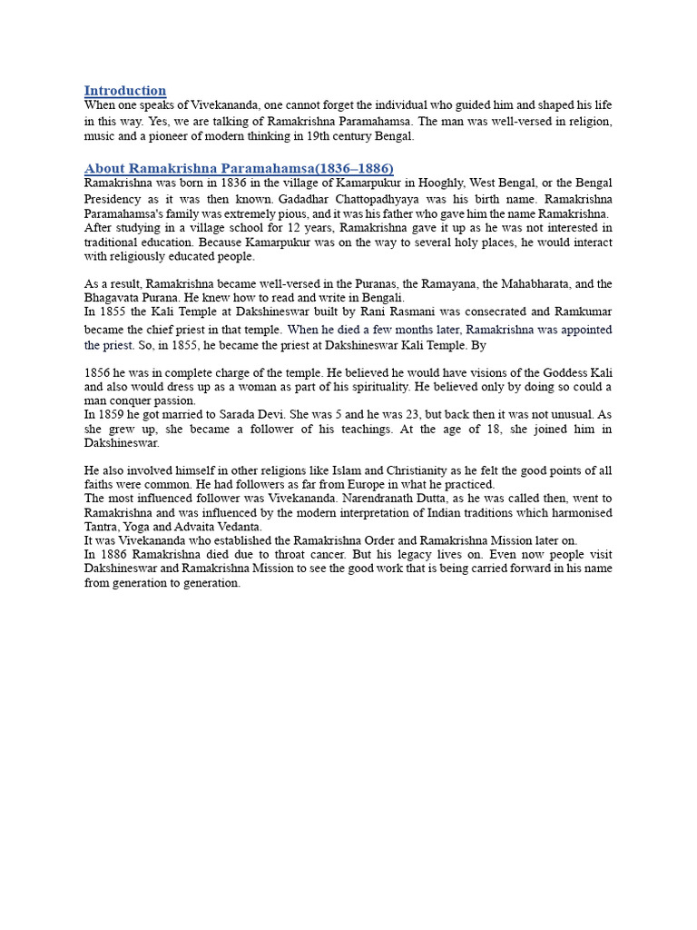 Ramakrishna Paramahams | PDF | Religion & Spirituality