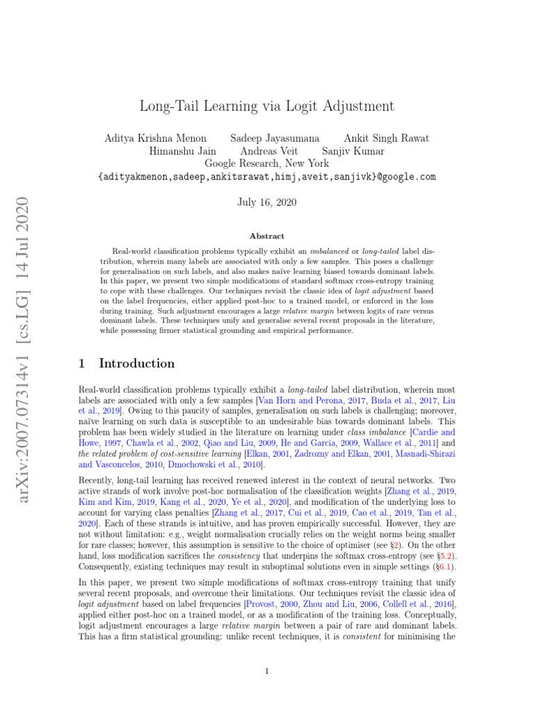Long-Tail Learning with Logit Adjustment | PDF | Logarithm | Artificial ...