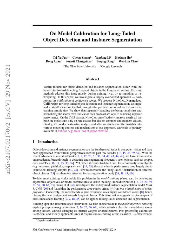 On Model Calibration for Long-Tailed Object Detection and Instance Segmentation | PDF ...