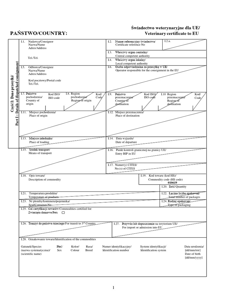 Poland Health Certificate Annexure | PDF