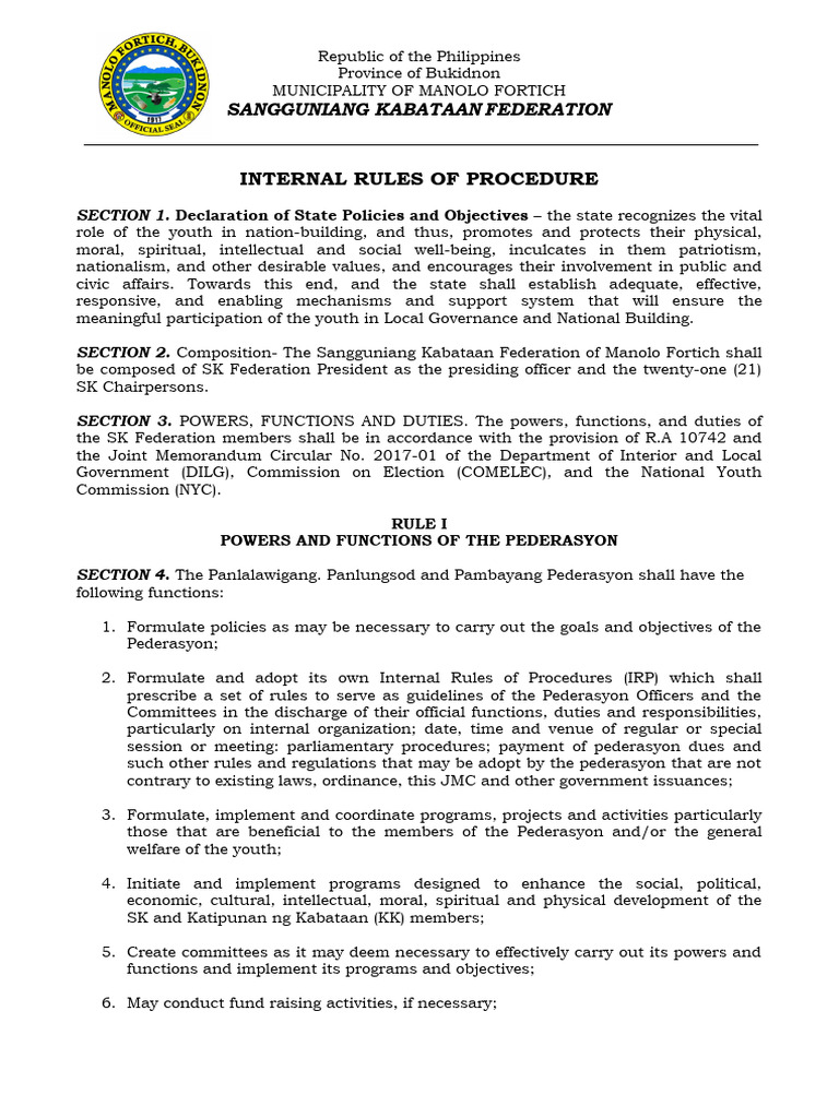 SK Fed 2023 Internal Rules and Procedures | Download Free PDF | Quorum | Financial Audit