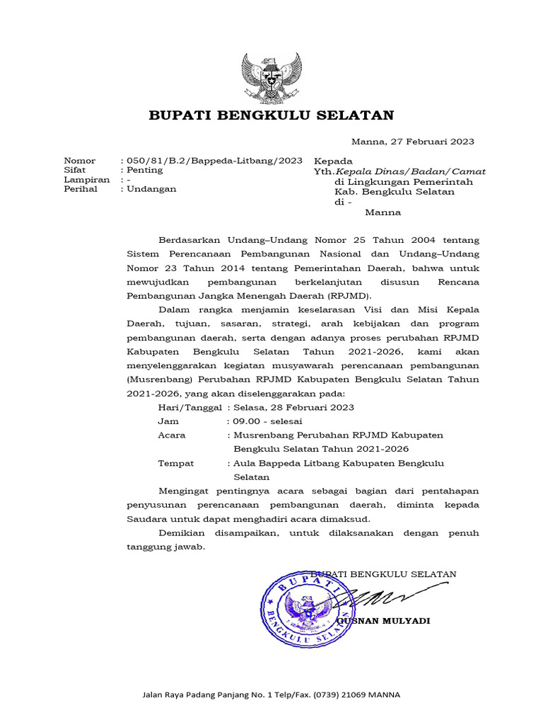 Undangan Musrenbang RPJMD - OPD | PDF