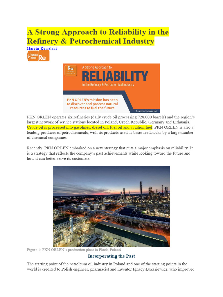00-A Strong Approach to Reliability in the Refinery | PDF | Oil Refinery | Reliability Engineering