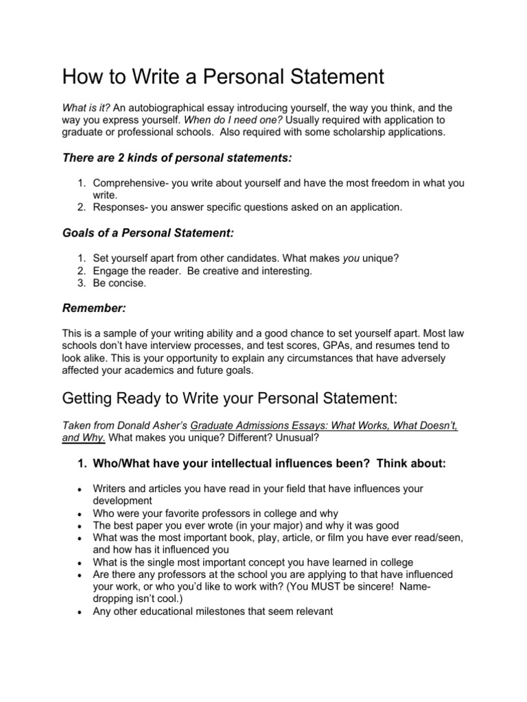 Write Personal Statement | PDF | Essays | Experience