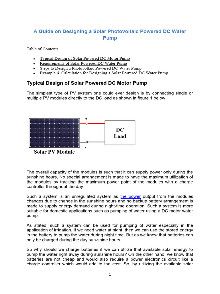 Guide on Designing a Solar Photovoltaic Powered DC Water Pump | PDF ...