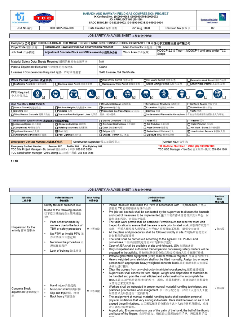 JSA-006-Adjustment Concrete Block and Office installation组装办公室 | PDF