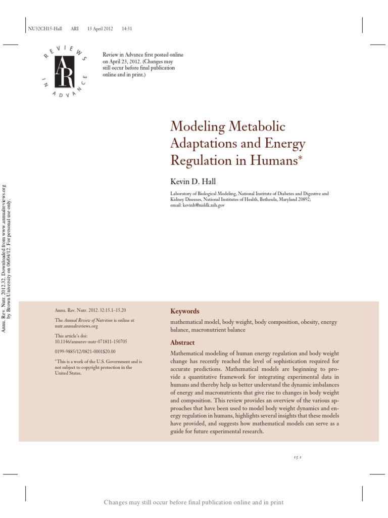 Modeling Metabolic Adaptations and Energy Regulation in Humans | PDF | Obesity | Adipose Tissue