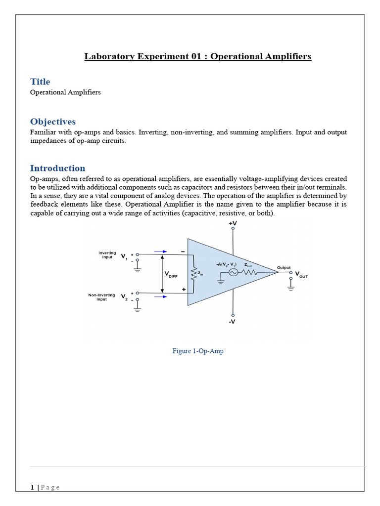 Lab 1 - Log Book | PDF | Operational Amplifier | Amplifier