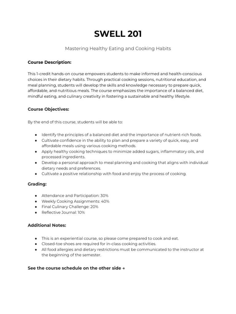 Healthy Cooking Skills Course | PDF | Meal | Healthy Diet