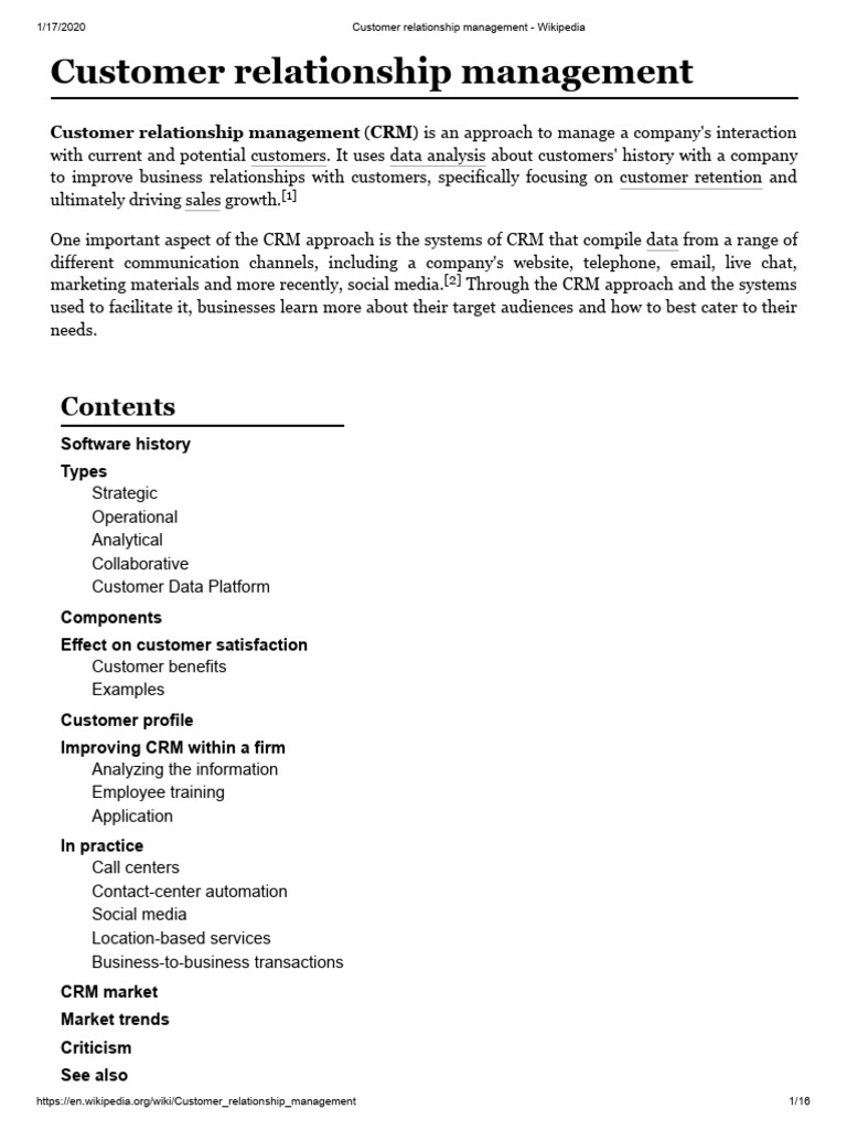 Customer Relationship Management - Wikipedia | PDF | Customer ...