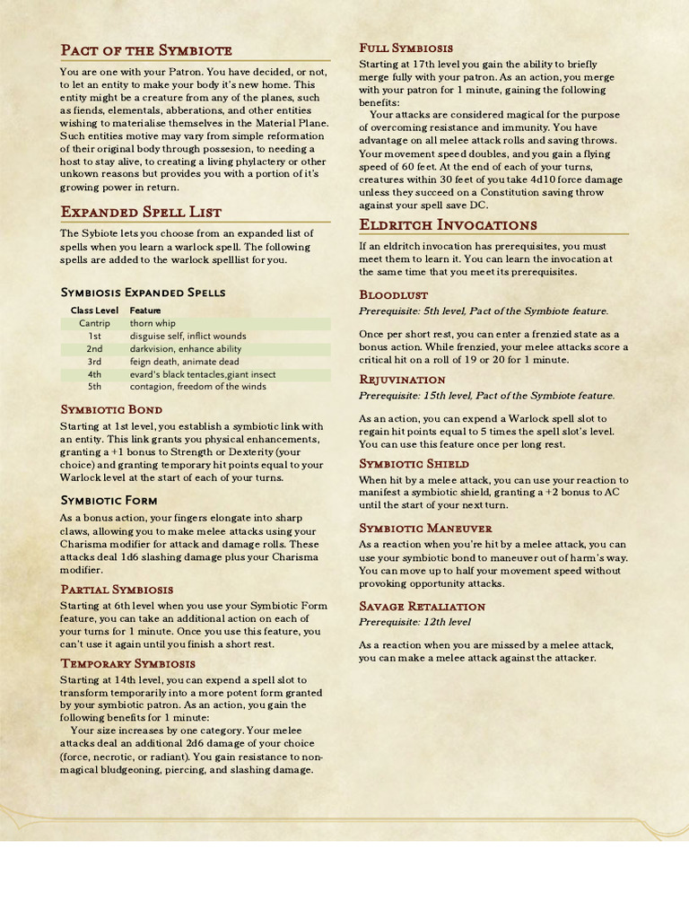 Pact of The Symbiosis - The Homebrewery | PDF | Fantasy Role Playing ...