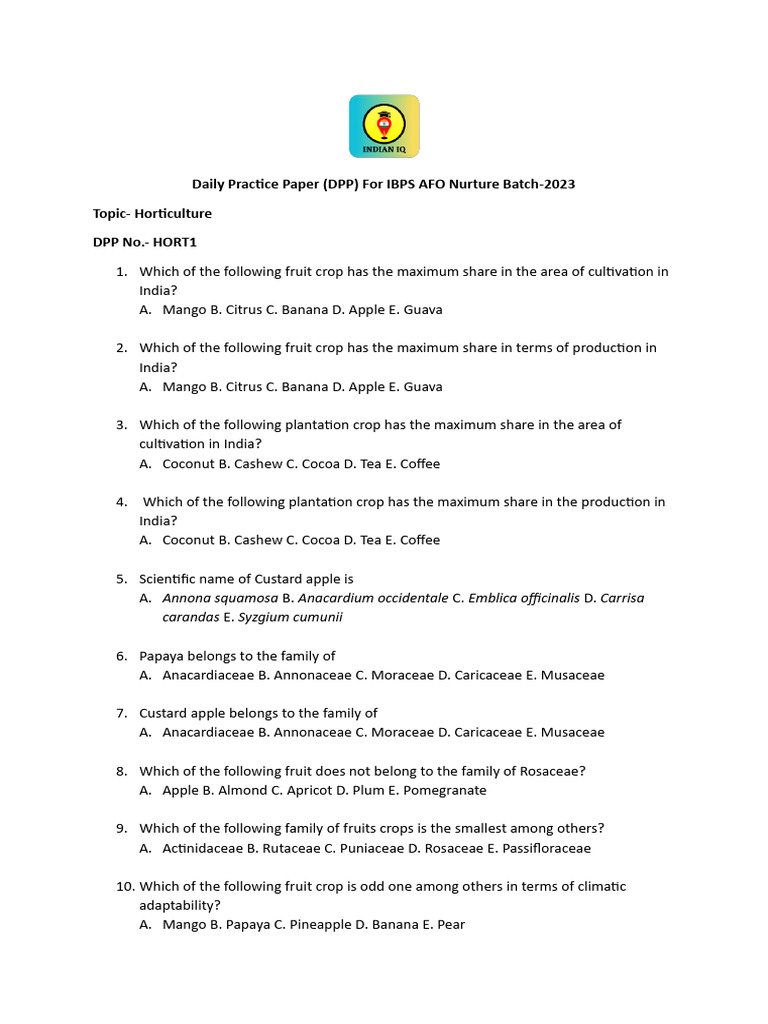 Daily Practice Paper Horticulture 1 of Paid AFO Batch | PDF | Home ...